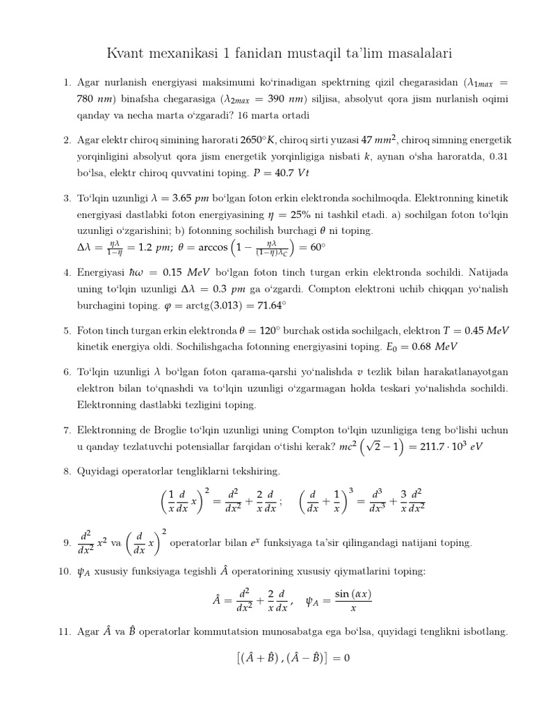 Kvant 1_mustaqil Masalalar | PDF