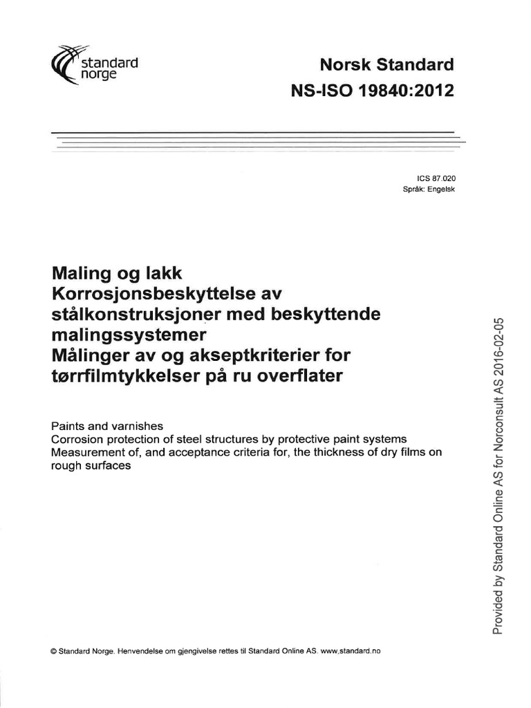 NS-ISO 19840 Korrosjonsbeskyttelse Maling Og Lakk | PDF