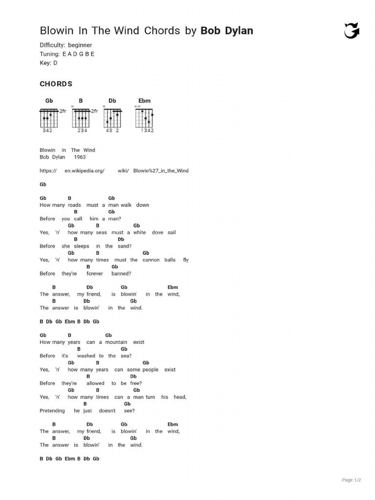blowin in the wind chords | PDF