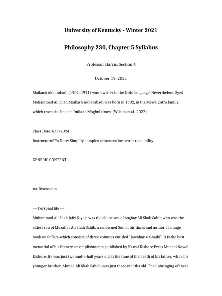 Philosophy 230 Chapter 5 Syllabus | PDF | Abrahamic Religions