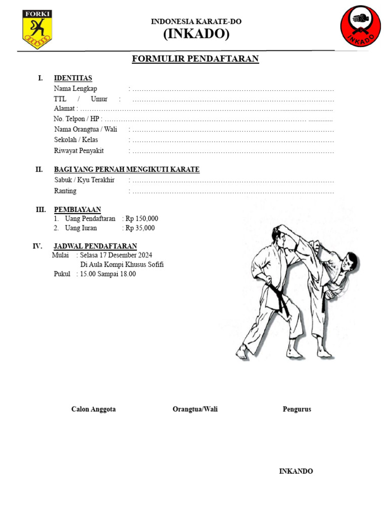 Formulir Pendaftaran Karate INKADO | PDF