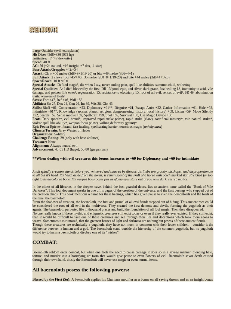 Baernaloth Stat Block 2 | PDF | Demons
