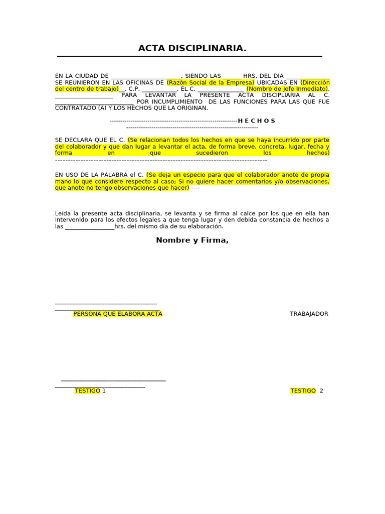 Ejemplo de Acta Disciplinaria Laboral | PDF