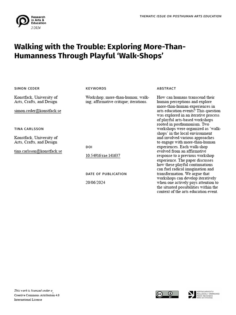 Posthuman Arts Education Walk-Shops | PDF | Pedagogy | Cognition