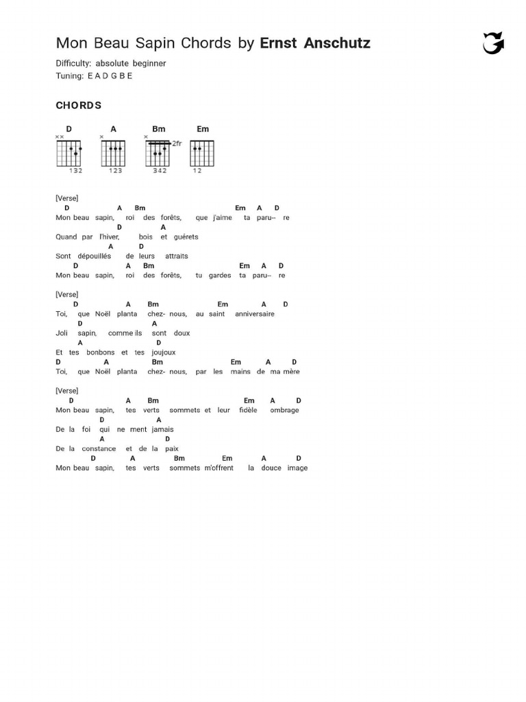 Mon Beau Sapin Chords | PDF