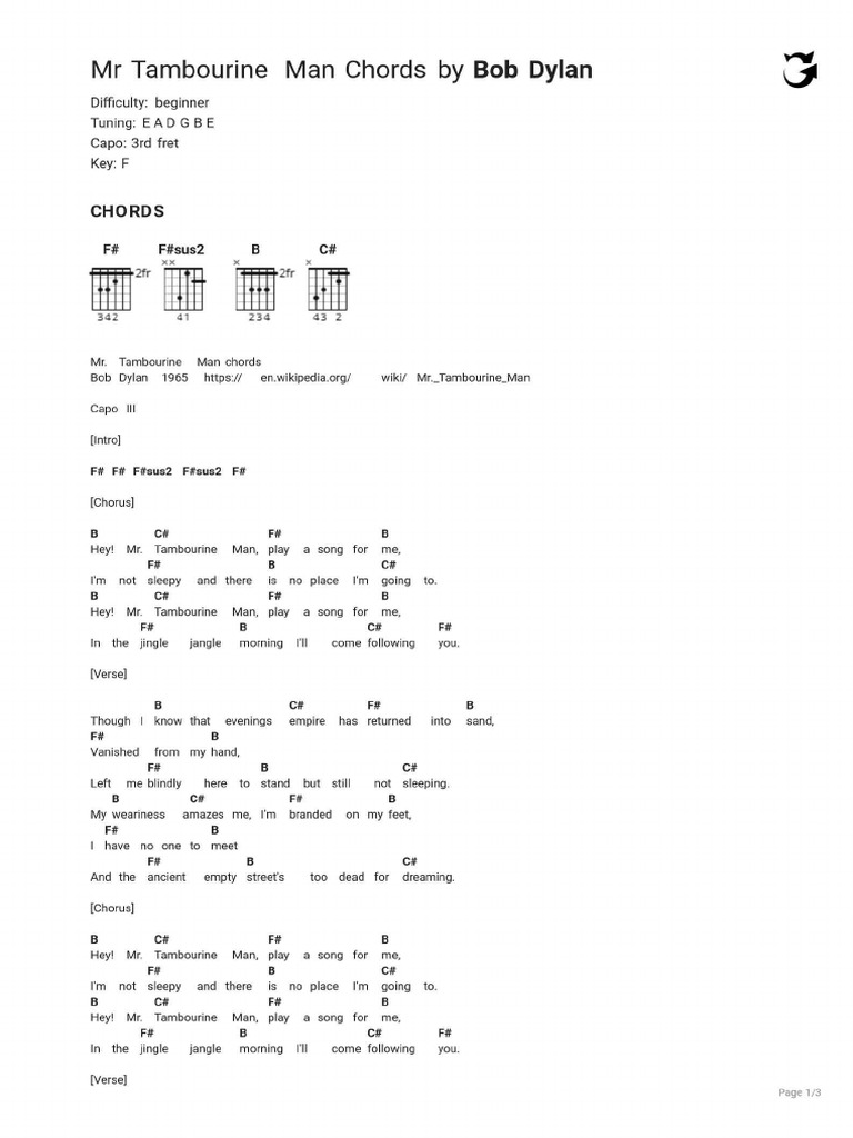 mr tambourine man chords | PDF
