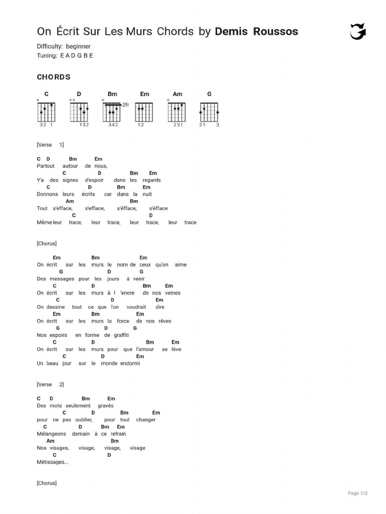 On Écrit Sur Les Murs Chords | PDF