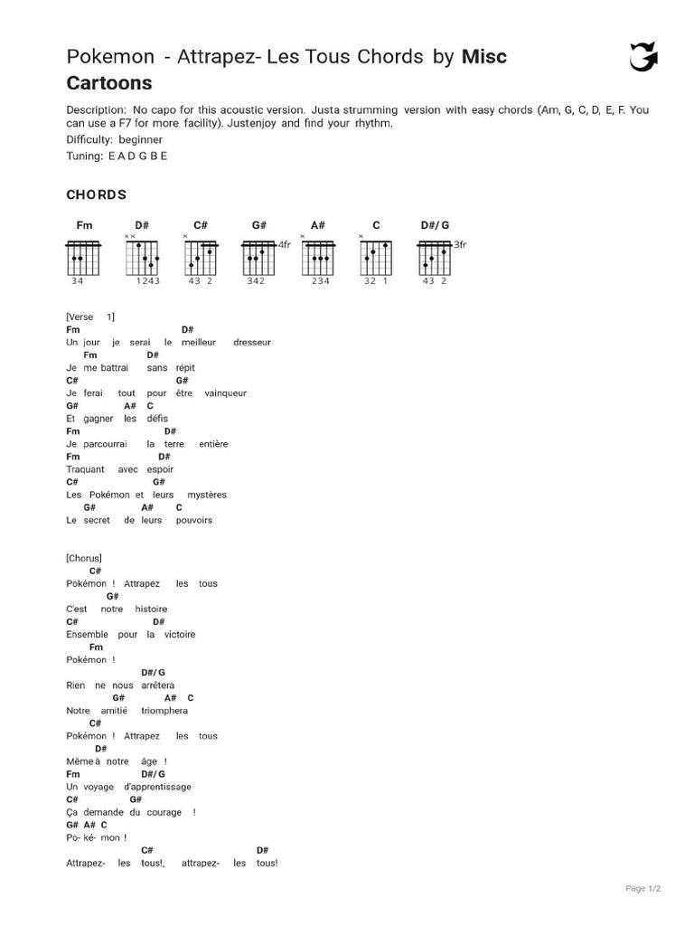 Pokemon - Attrapez-Les Tous Chords | PDF