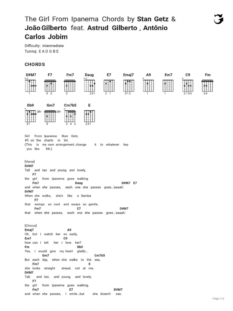 The Girl From Ipanema Chords | PDF
