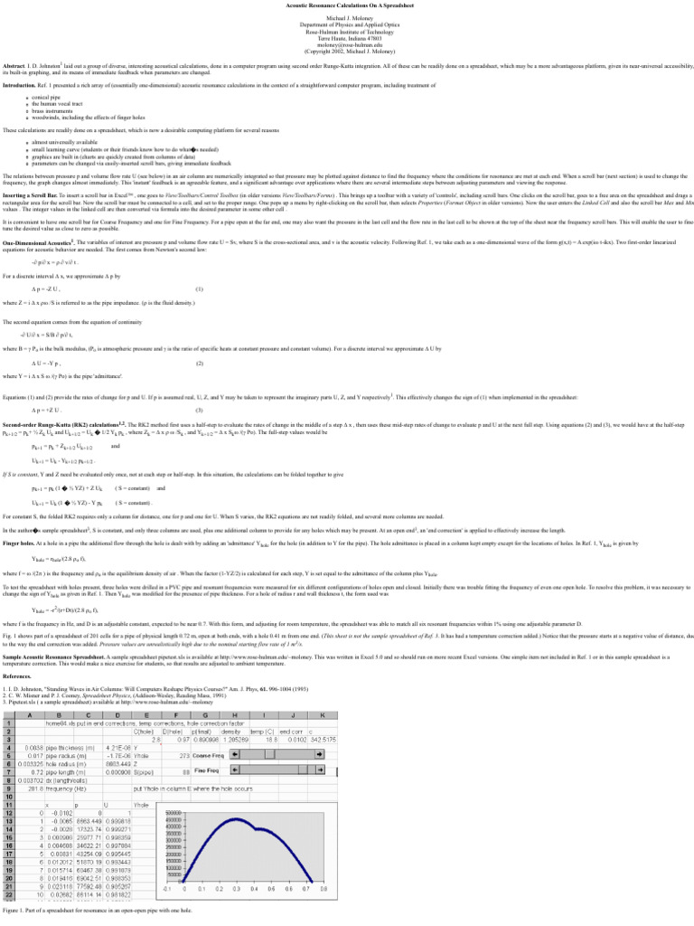 Acoustic Resonance Calculations On A Spreadsheet | PDF | Spreadsheet ...