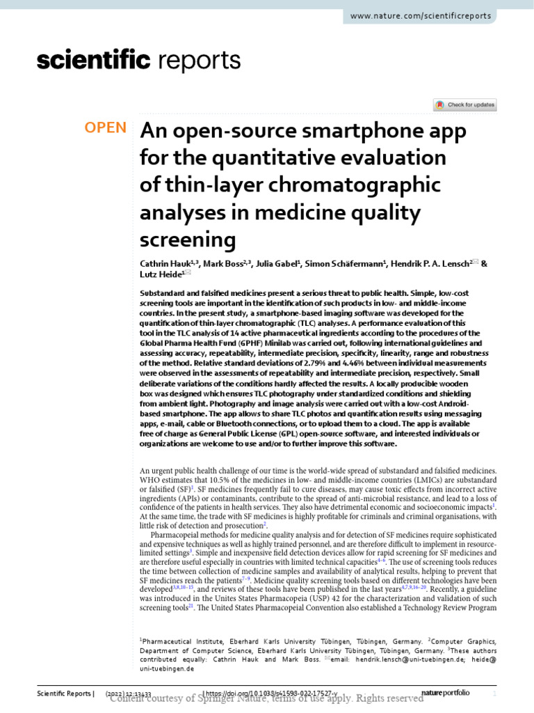 An Open-Source Smartphone App For The Quantitative | PDF | Thin Layer ...