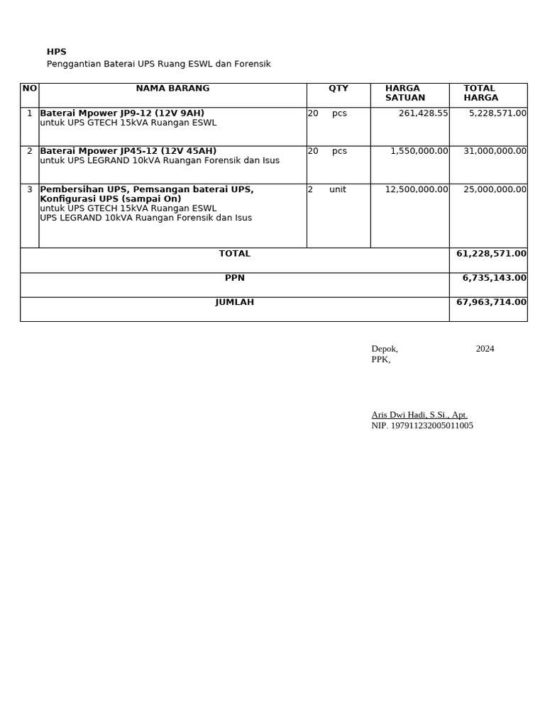 2024 Q027 Penawaran Baterai Mpower RSUD KISA | PDF