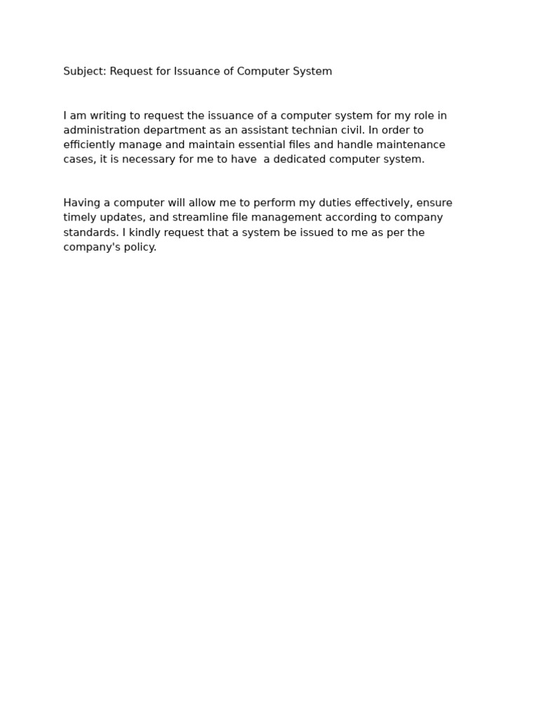 Request for Computer System Issuance | PDF