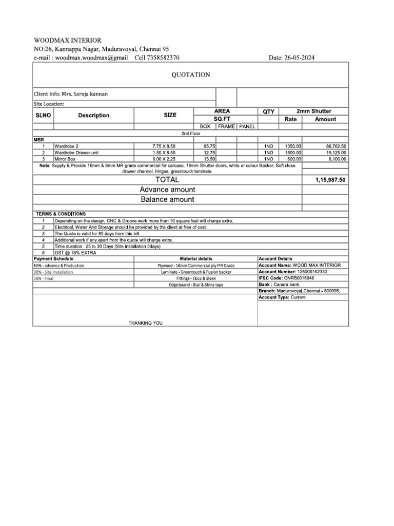 1st Floor Wardrobe Quotation (1) | PDF