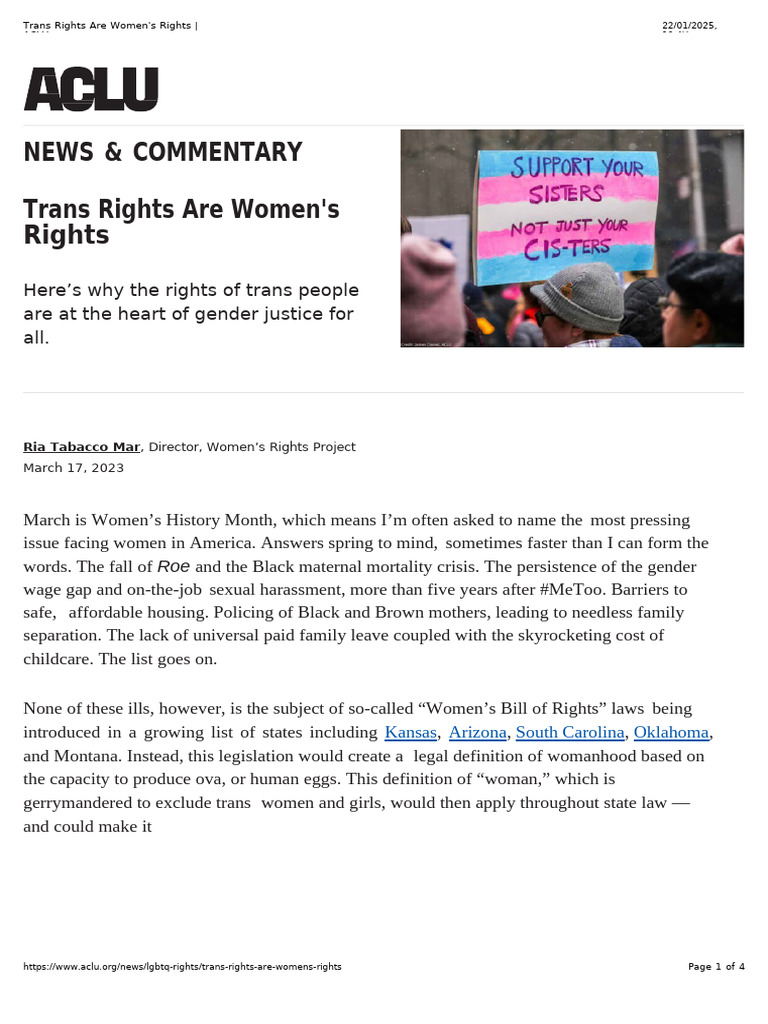 Reading 2- Trans Rights Are Womens Rights ACLU | PDF | LGBTQIA+ Studies ...