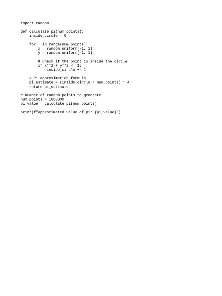 Estimate Pi Using Monte Carlo Method | PDF