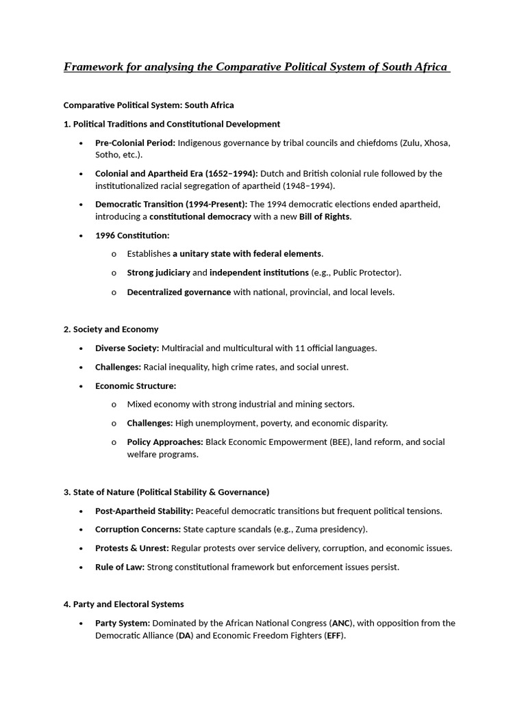 Framework For Analysing The Comparative Political System of South Africa | PDF | South Africa ...