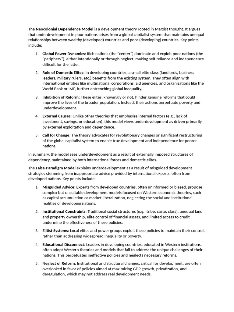 Neocolonial Dependence Model Explained | PDF | Sustainability ...