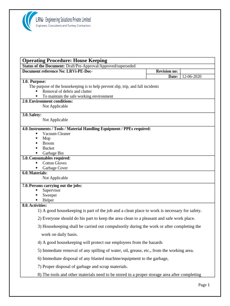 Housekeeping Safety Procedures | PDF | Housekeeping