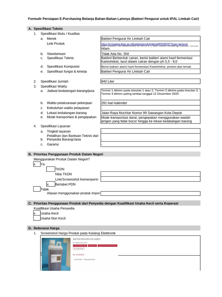 Formulir Persiapan E-Purchasing | PDF