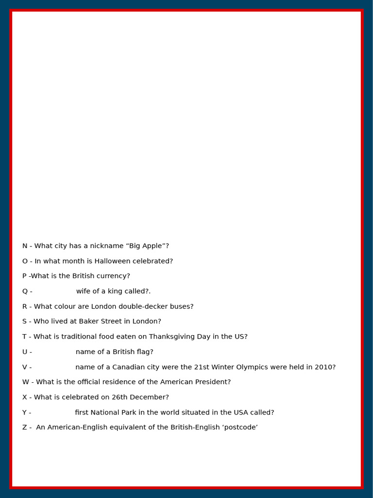 Pass The Word Englishspeaking Countries Quizl Fun Activities Games ...