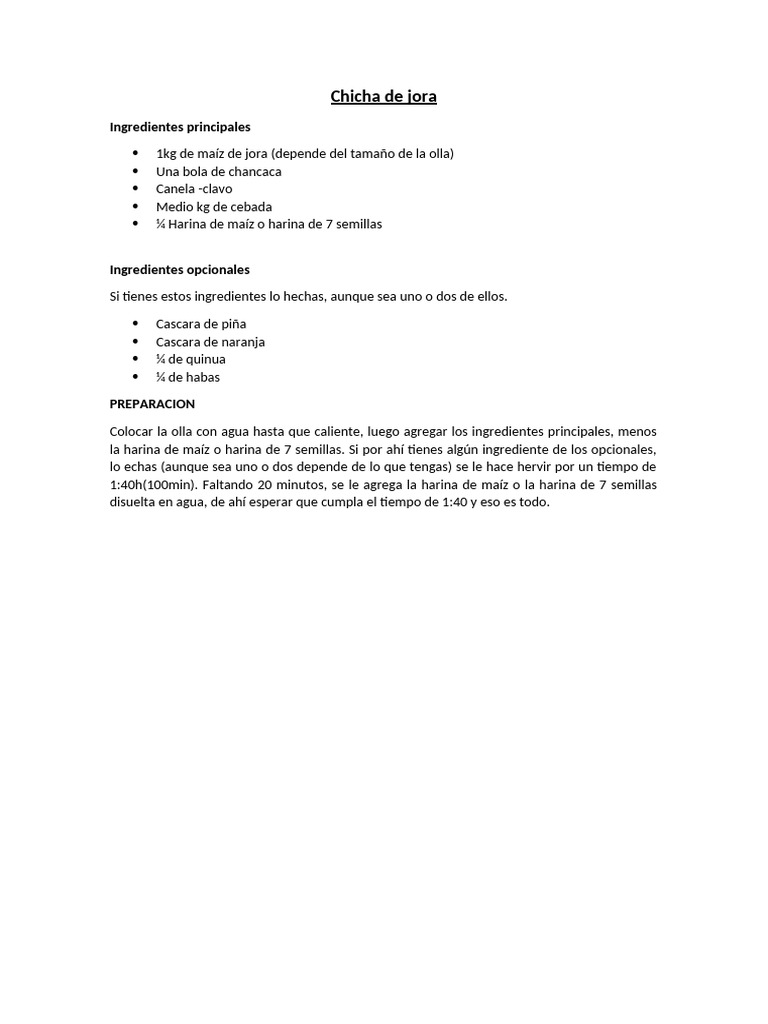 Chicha de Jora_receta de Mamá | PDF