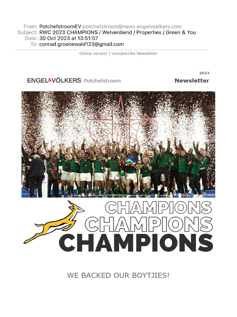 RWC 2023 CHAMPIONS Welverdiend Properties Green & You | PDF