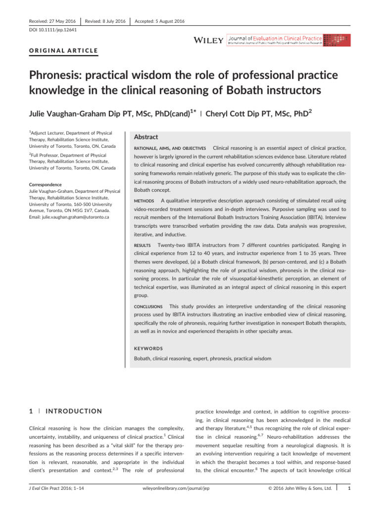 Vaughan Graham Et Al 2016 Phronesis Practical Wisdom the Role Of | PDF ...