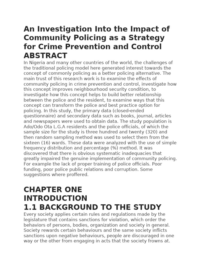 An Investigation Into The Impact of Community Policing As A Strategy ...