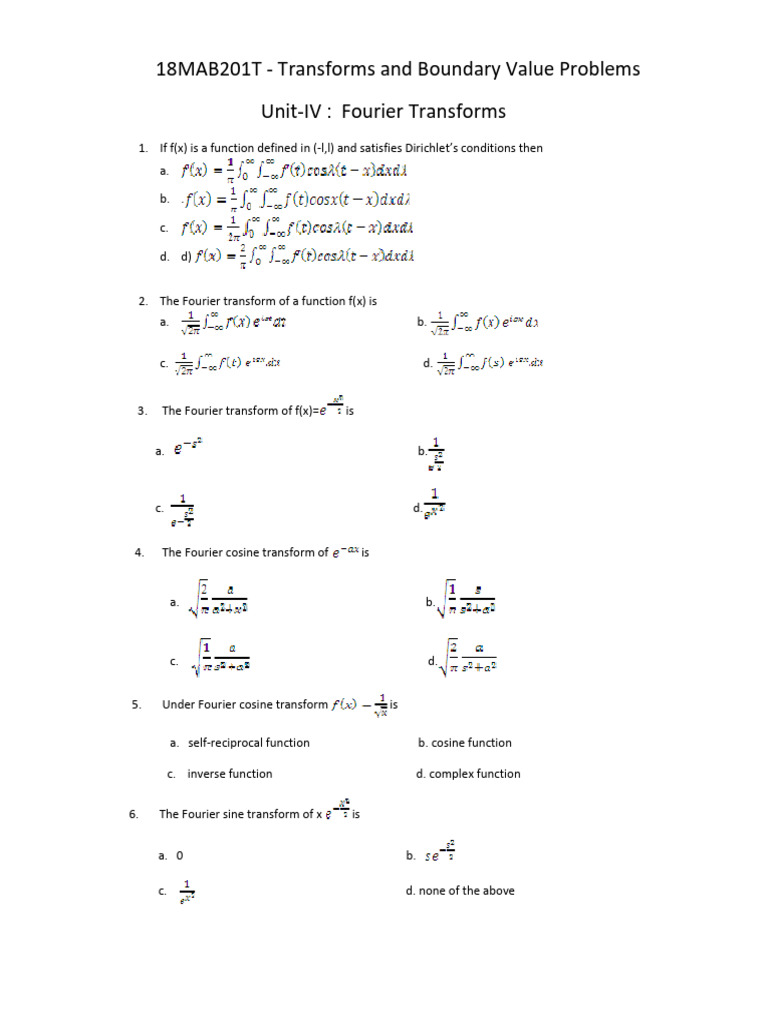 Unit 4 Fourier Transform Pdf Fourier Transform Function Mathematics