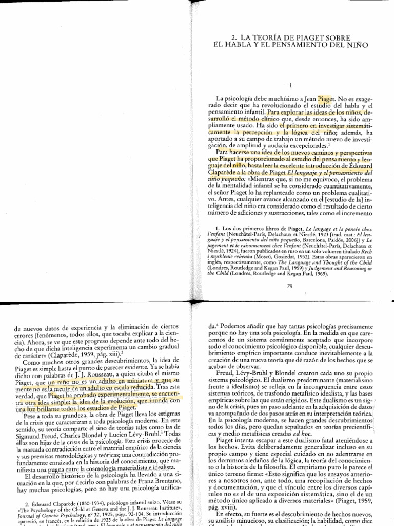 Vygotsky - La Teorã A de Piaget Sobre El Habla y El Pensamiento Den Niã o | PDF