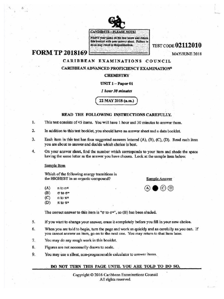 Chemistry 2018 U1 P1 | PDF