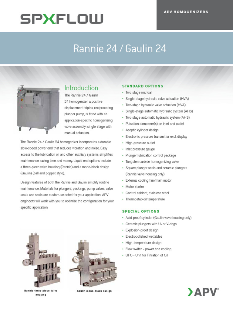 Apv Homogenizers Rannie Gaulin 24 3022 06 11 2012 Us | PDF | Valve | Pump