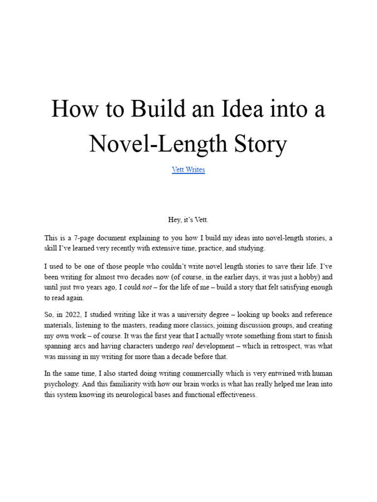 How To Build An Idea Into A Novel-Length Story by Vett (Sept 2024 ...