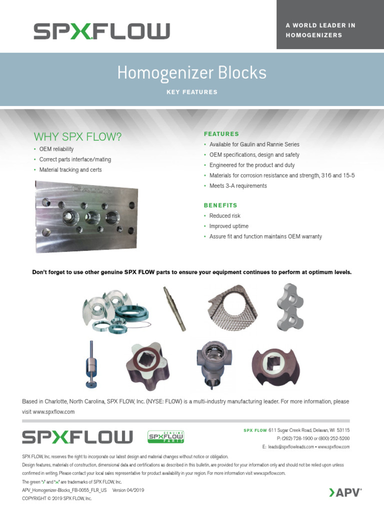 Apv Homogenizers Blocks FB 0055 Us | PDF
