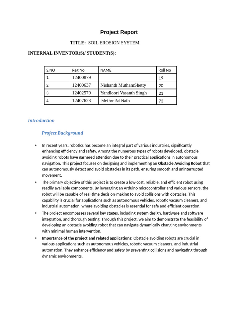 Obstacle Avoiding Robot Project Report | PDF | Robot | Robotics