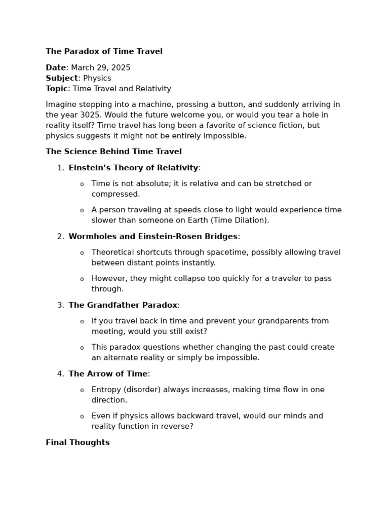 The Paradox of Time Travel | PDF