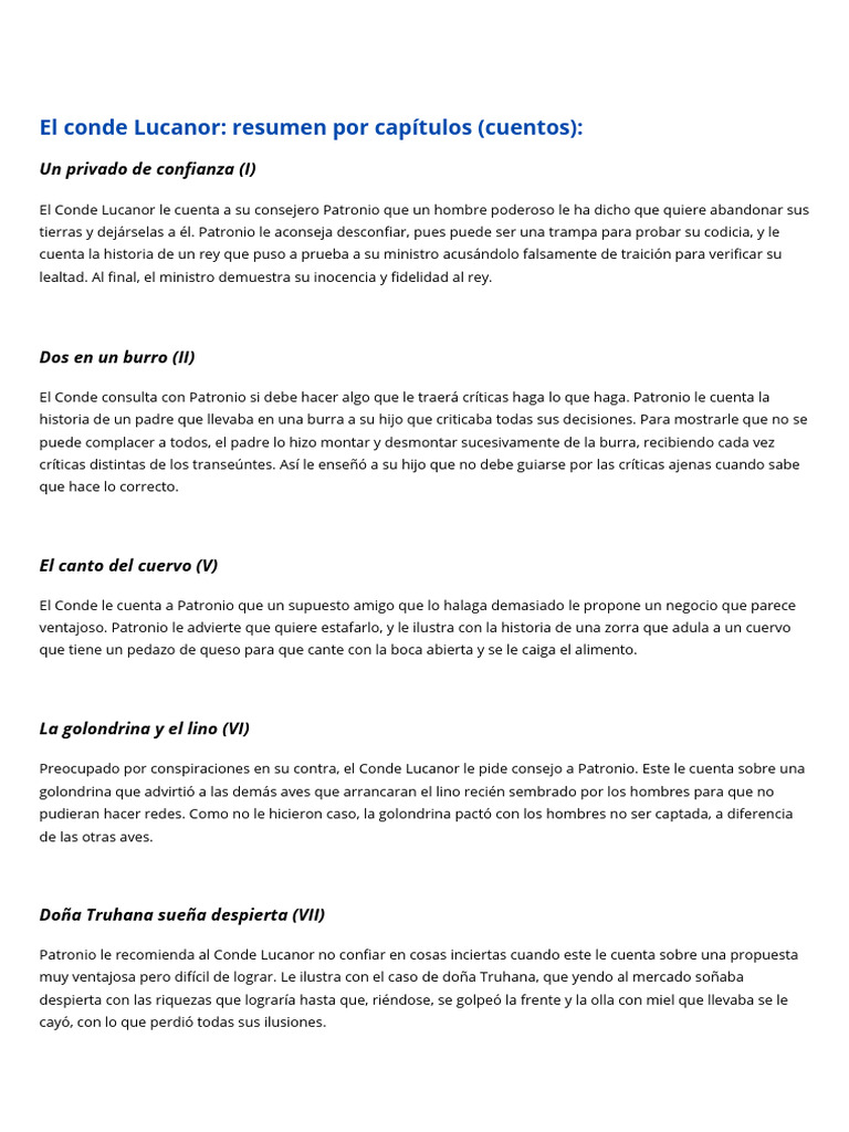 Resumen de El Conde Lucanor por capítulos | PDF