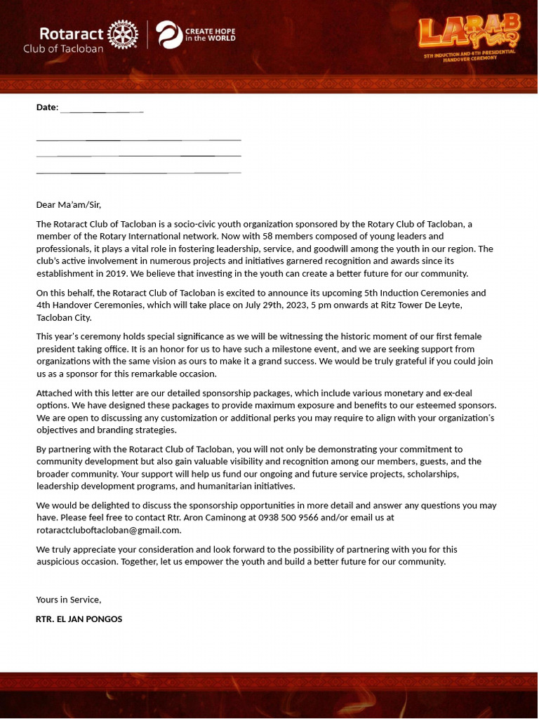 Larab Sponsorship Letter Blank Template | PDF