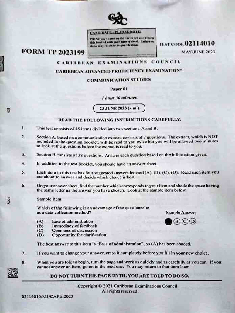 Cape Communication Studies Unit 1 Paper 1 2023 | PDF