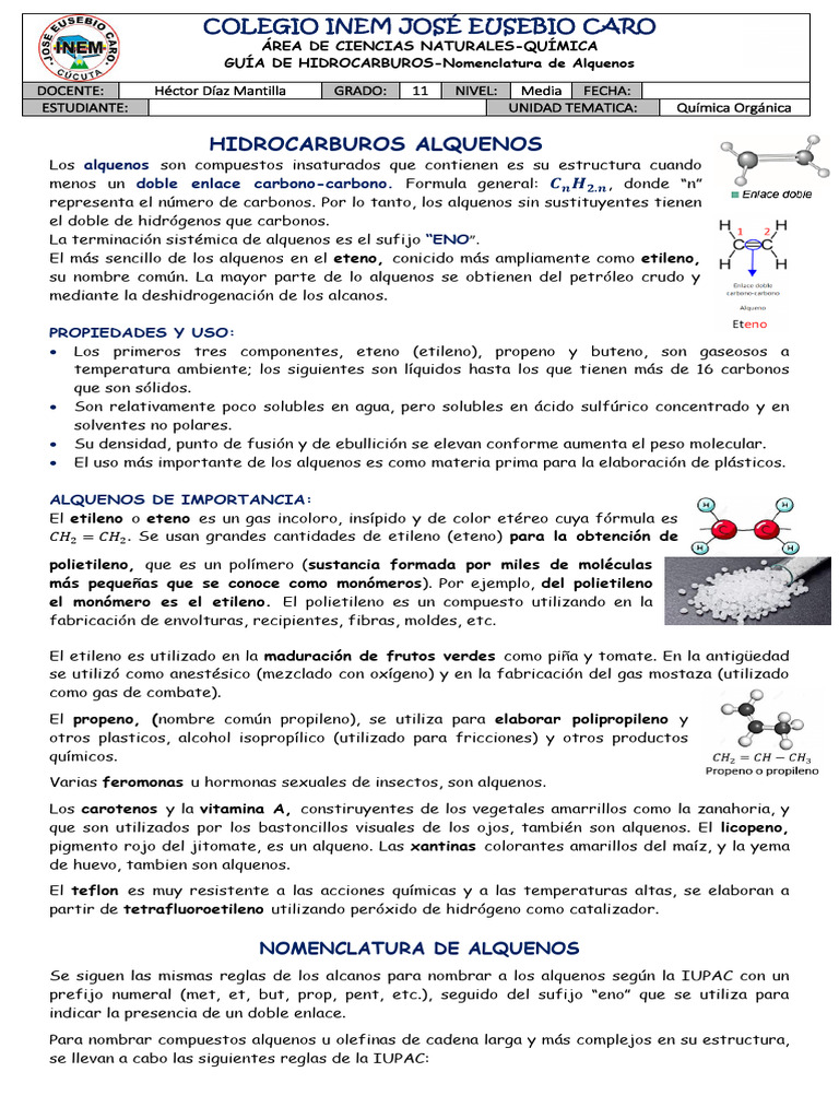 Hidrocarburos Alquenos: Alquenos Doble Enlace Carbono-Carbono | PDF | Alqueno | Etileno