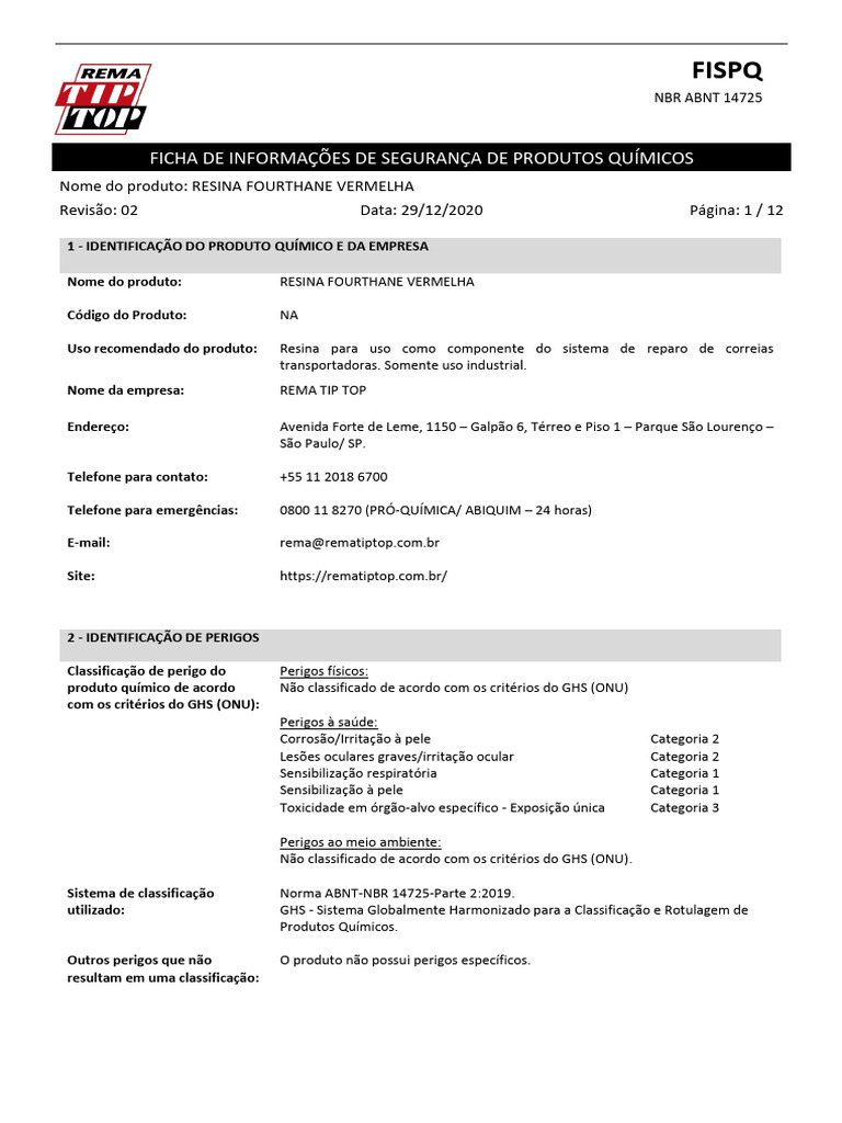 FISPQ TIP TOP SOLVENT CFBR4 Rev4 | PDF | Solubilidade