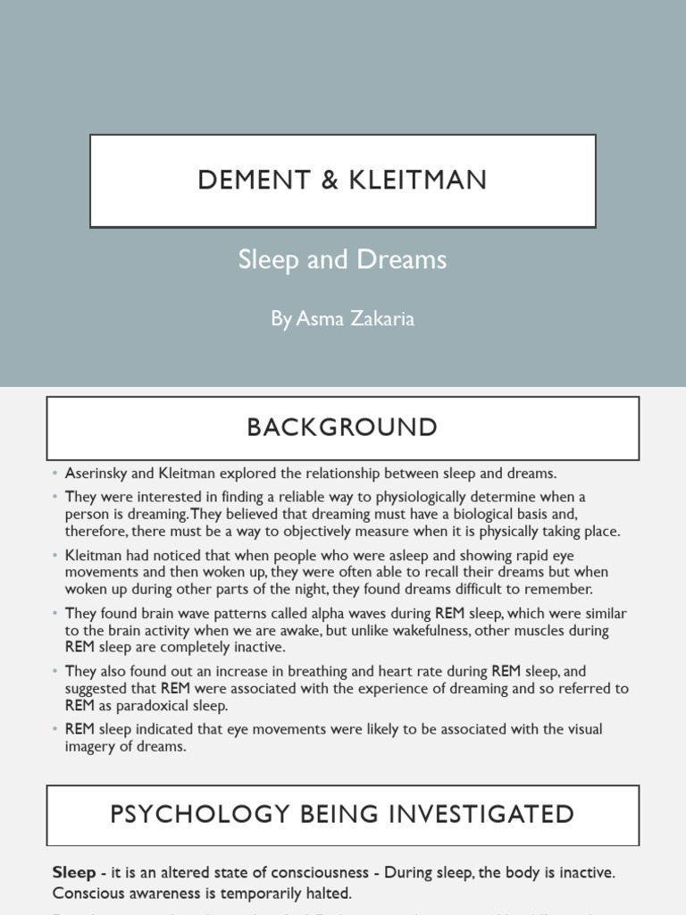 Dement and Kleitman (Sleep and Dreams) | PDF | Sleep | Rapid Eye ...
