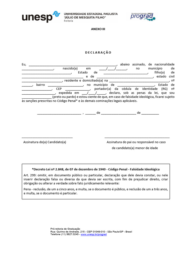Autodeclaracao Preto Ou Pardo | PDF