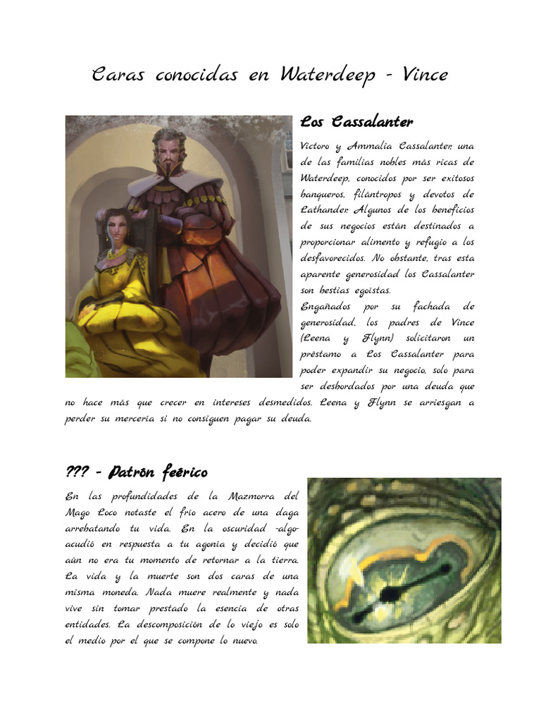 Los Cassalanter: Generosidad y Deuda en Waterdeep | PDF