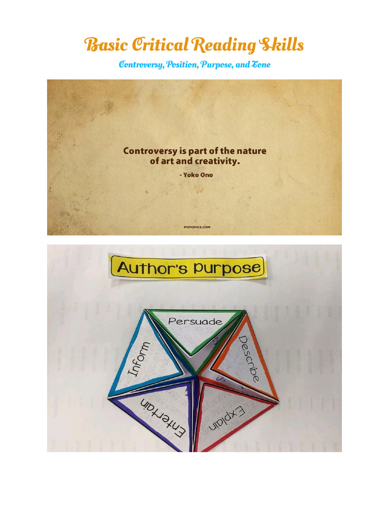 Basic Critical Reading Skills: Controversy, Position, Purpose, and Tone ...