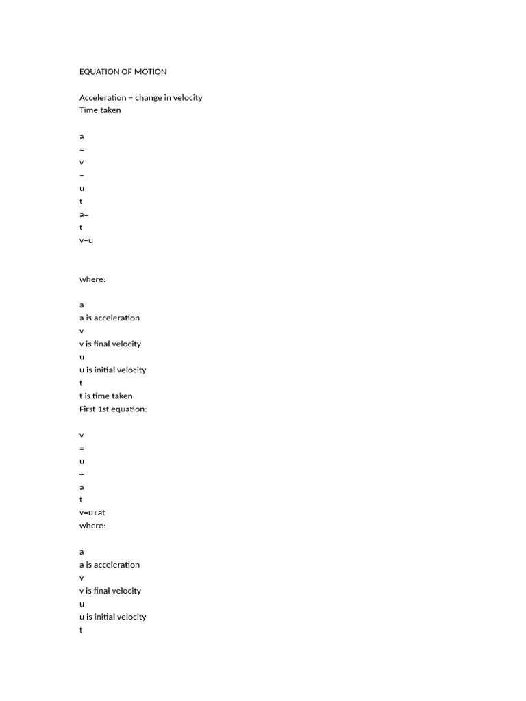 Equation of Motion Physics Notes | PDF