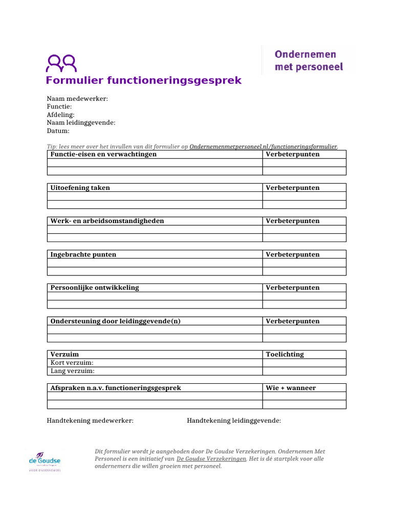Formulier Functioneringsgesprek | PDF