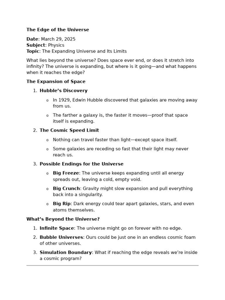 Exploring the Expanding Universe Limits | PDF