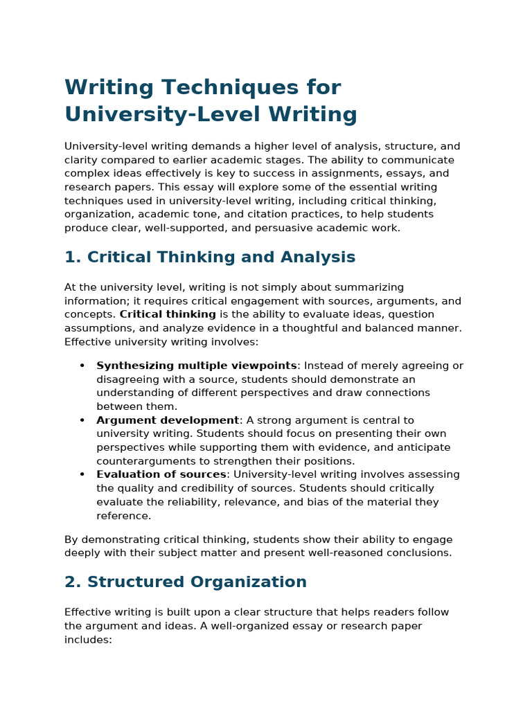 Writing Techniques For University-Level Writing | PDF | Critical ...
